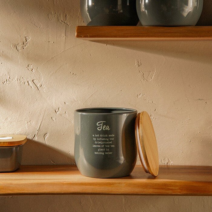 Банка для чая SL Home, 9.5×14 см, с бамбуковой крышкой, серая