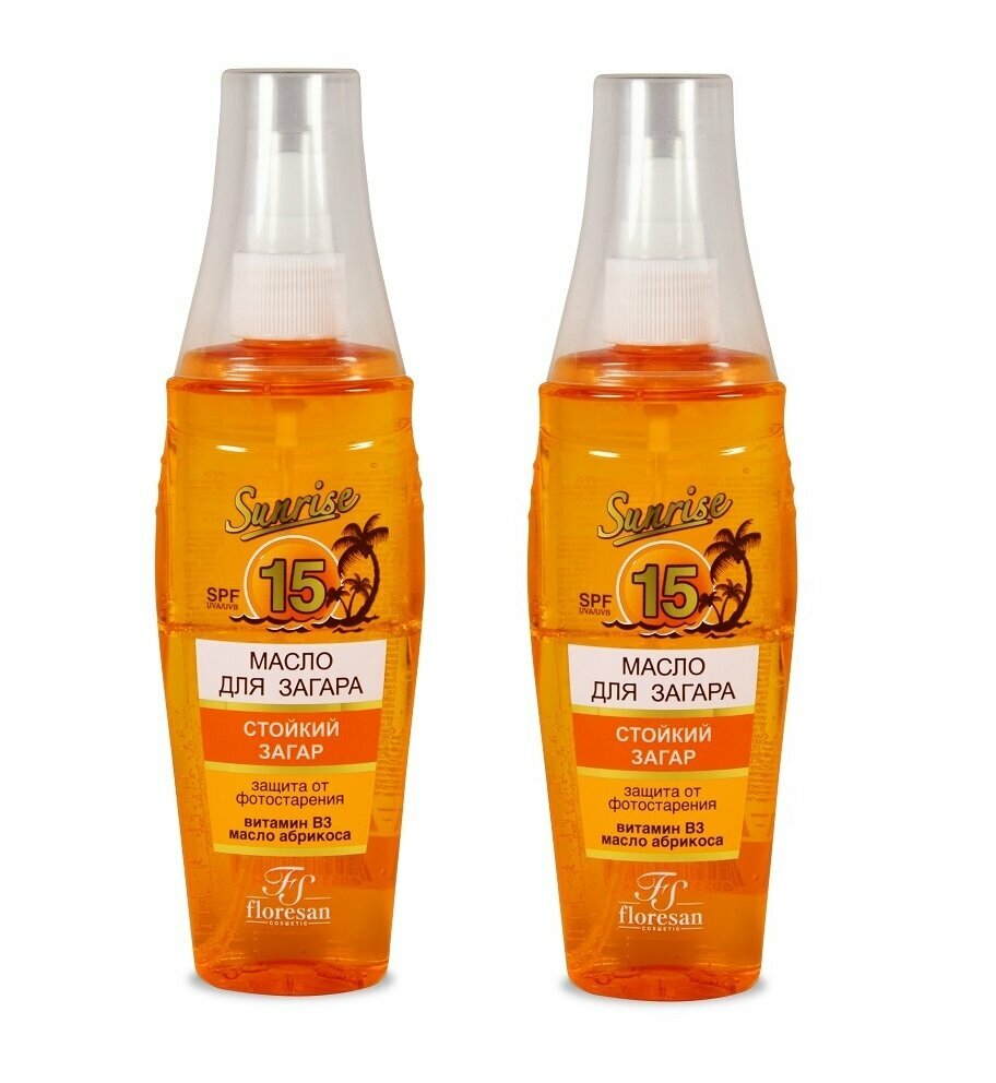 Масло для загара Floresan Защита от солнца, абрикосовый нектар, SPF 15, 135 мл - 2 штуки