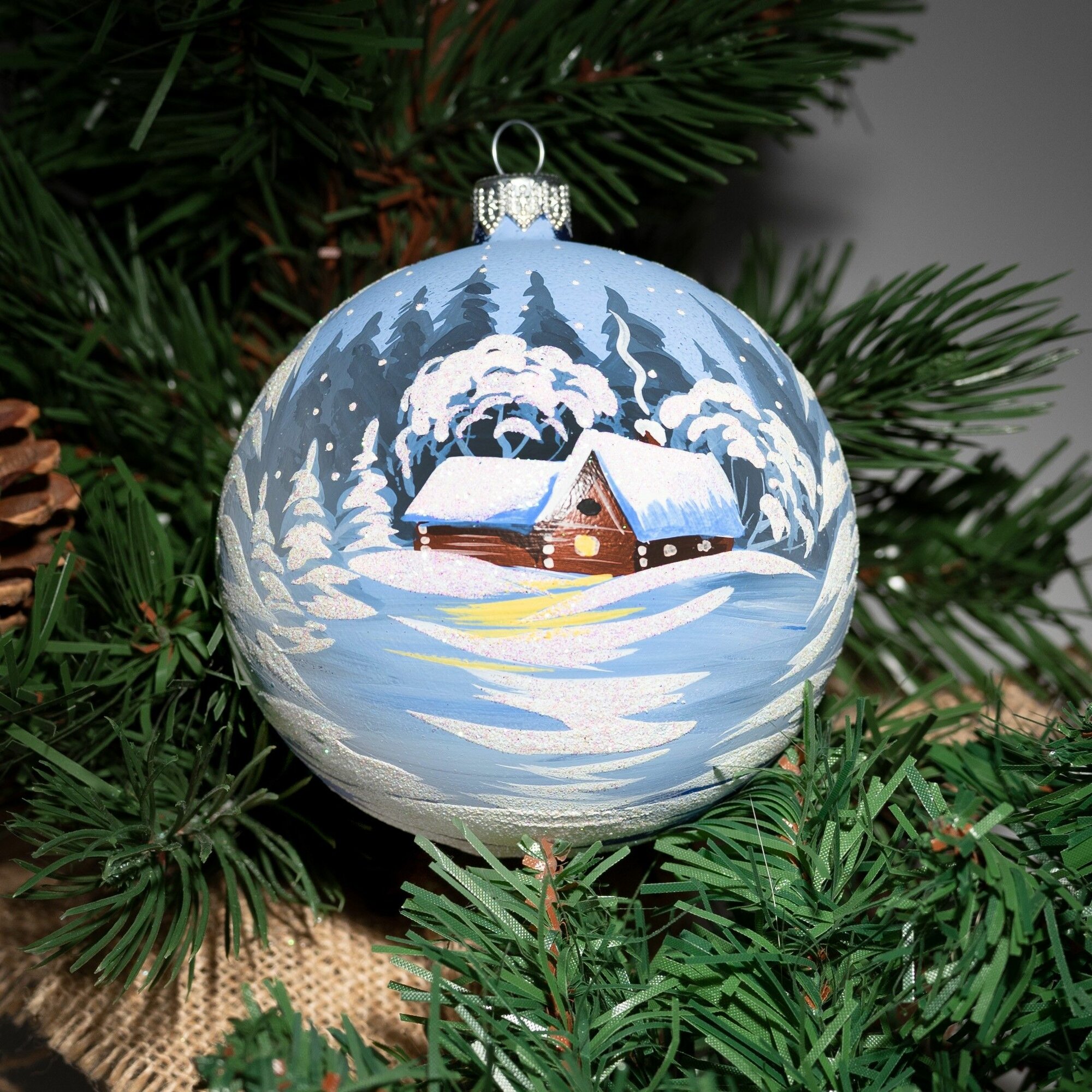 Шар на елку "Синие ели" 100мм