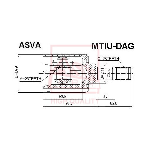 Ремкомплект шруса внутренний для автомобиля Mitsubishi, ASVA MTIU-DAG (1 шт.)