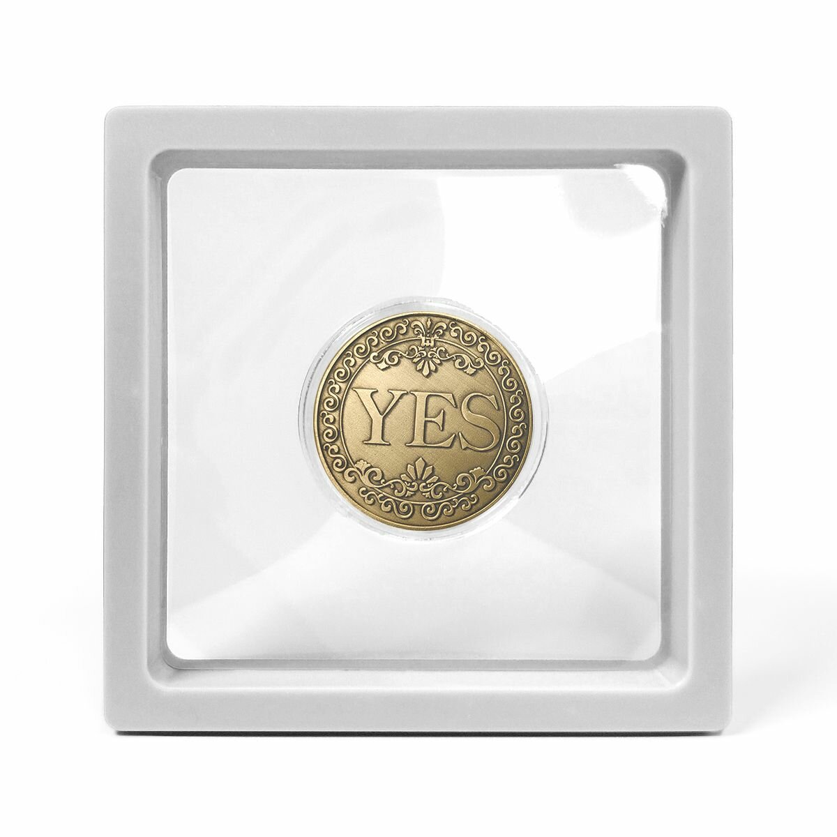 Монета YES / NO (Кейс/Белая мембрана 11х11см) (Золотистая) (d 40мм, вес 24г)