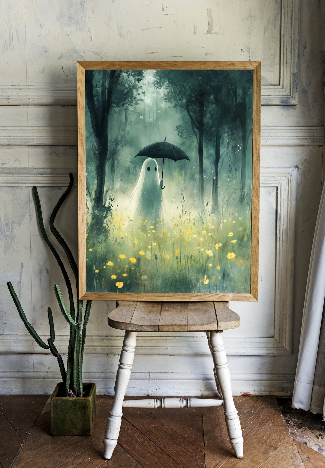 Постер "Призрак в лесу с зонтом" 50x70 см в подарочном тубусе