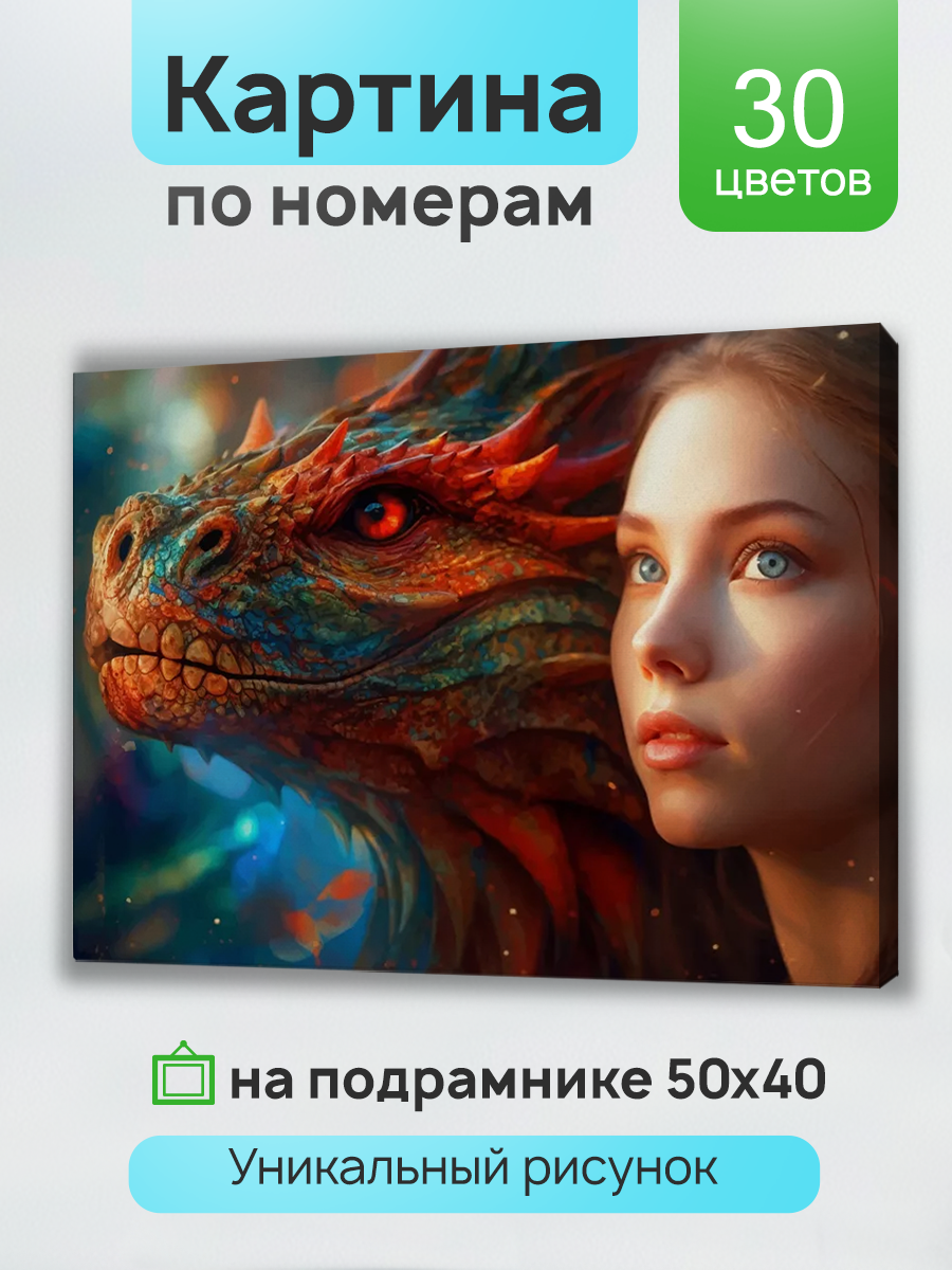 Холст с красками по номерам "Девушка-дракон" 50х40 см. От бренда Jazzle. Артикул 1123162