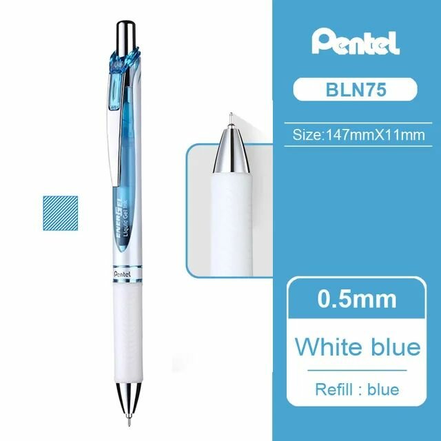 12 шт, японская нейтральная ручка для подписи Pentel ENERGEL Clena BLN75, гладкая и быстросохнущая, 0,5 мм.