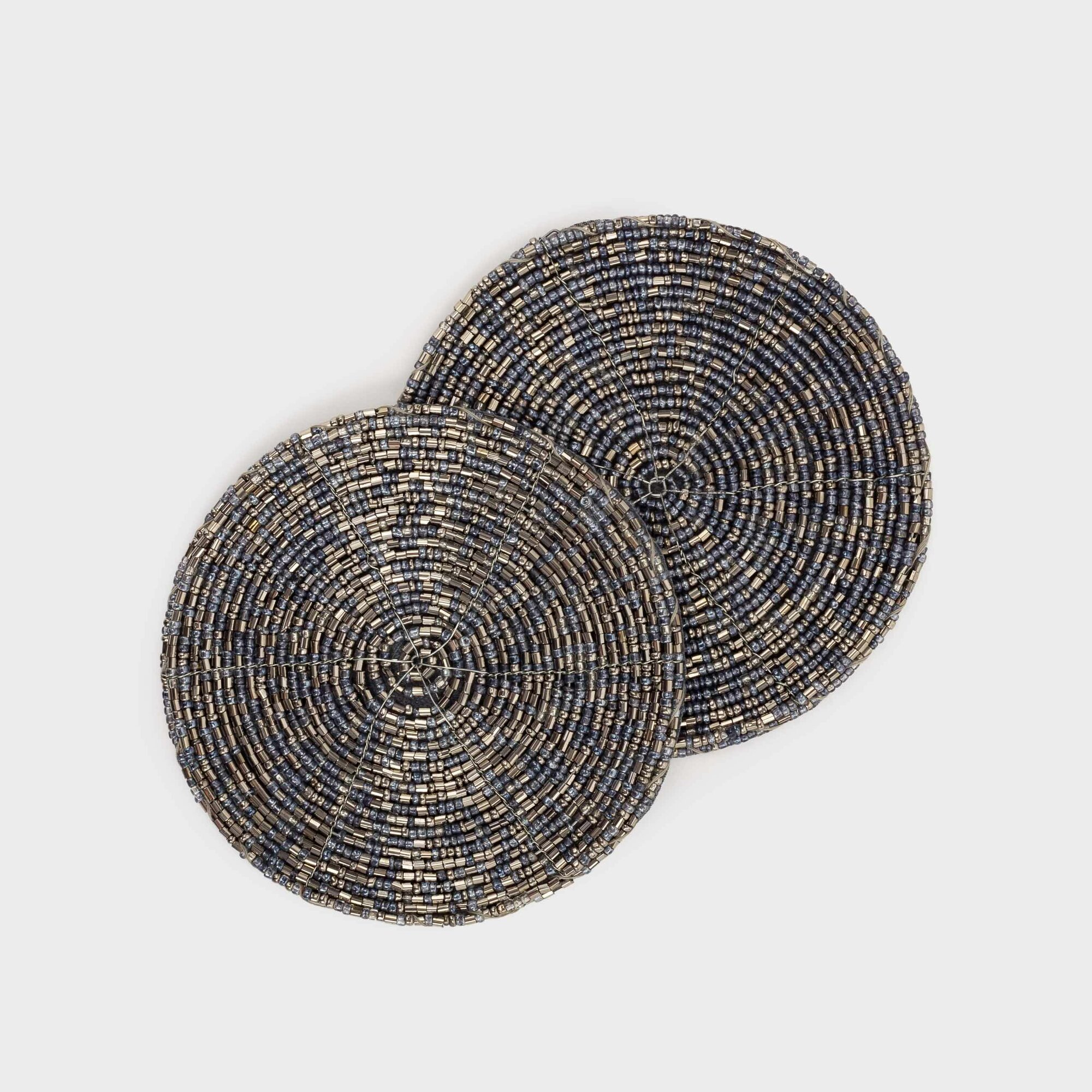 Подставка под кружку, 10 см, 2 шт, бисер, круглая, серебристо-голубая, Shiny beads, Kuchenland