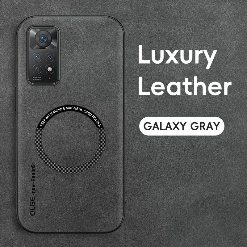 OLGE Роскошная кожа MagSafe чехол Для Xiaomi Redmi Note 11 Pro/11 Pro 5G/11E Pro/ Redmi Note 12 Pro 4G / Сяоми Редми Нот 11 Про кожаный