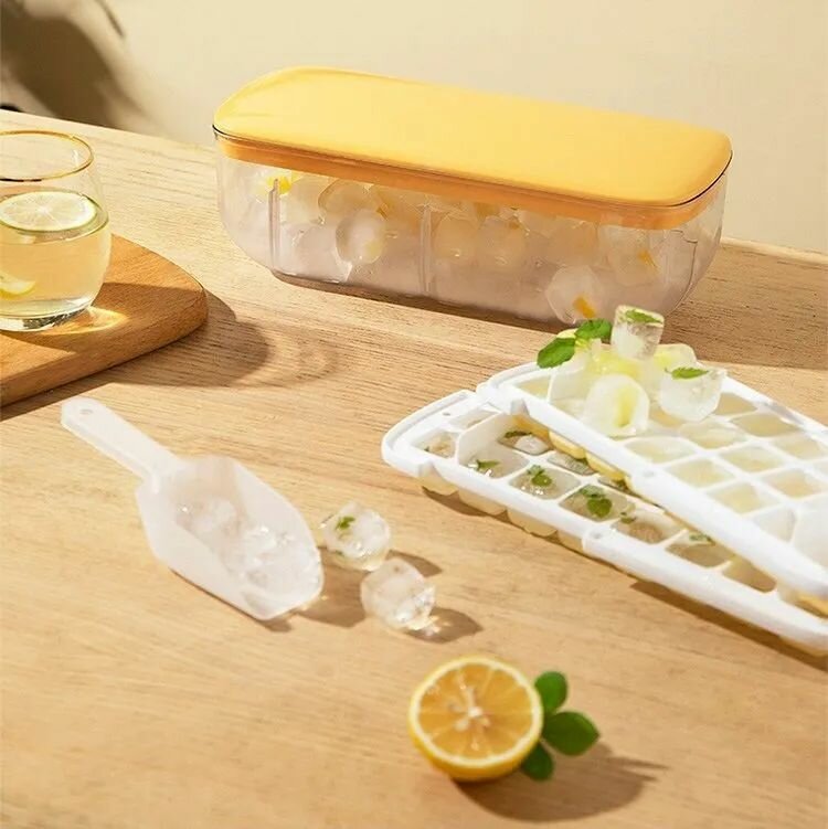 Набор для приготовления кубиков льда с крышкой. Силиконовая форма для хранения, пресс для льда на 48 ячеек