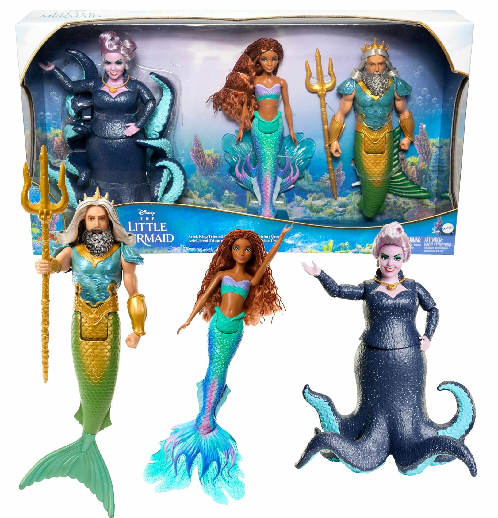 Кукла Mattel Disney Princess - Набор из 3 кукол из Русалочки: Ариэль, Король Тритон, Урсула - Дисней Принцессы HND28