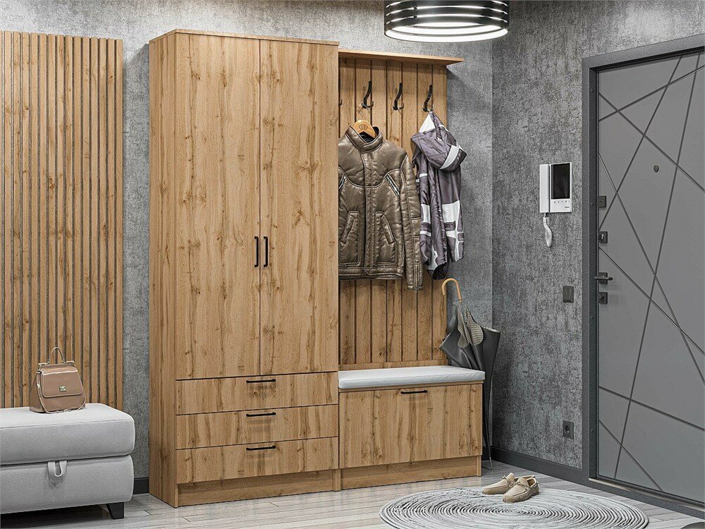VVT Прихожая Стиль-03, каркас ЛДСП Дуб Вотан, фасад ЛДСП Wotan Oak 2S, 2110*1600*380 Wotan Oak 2S