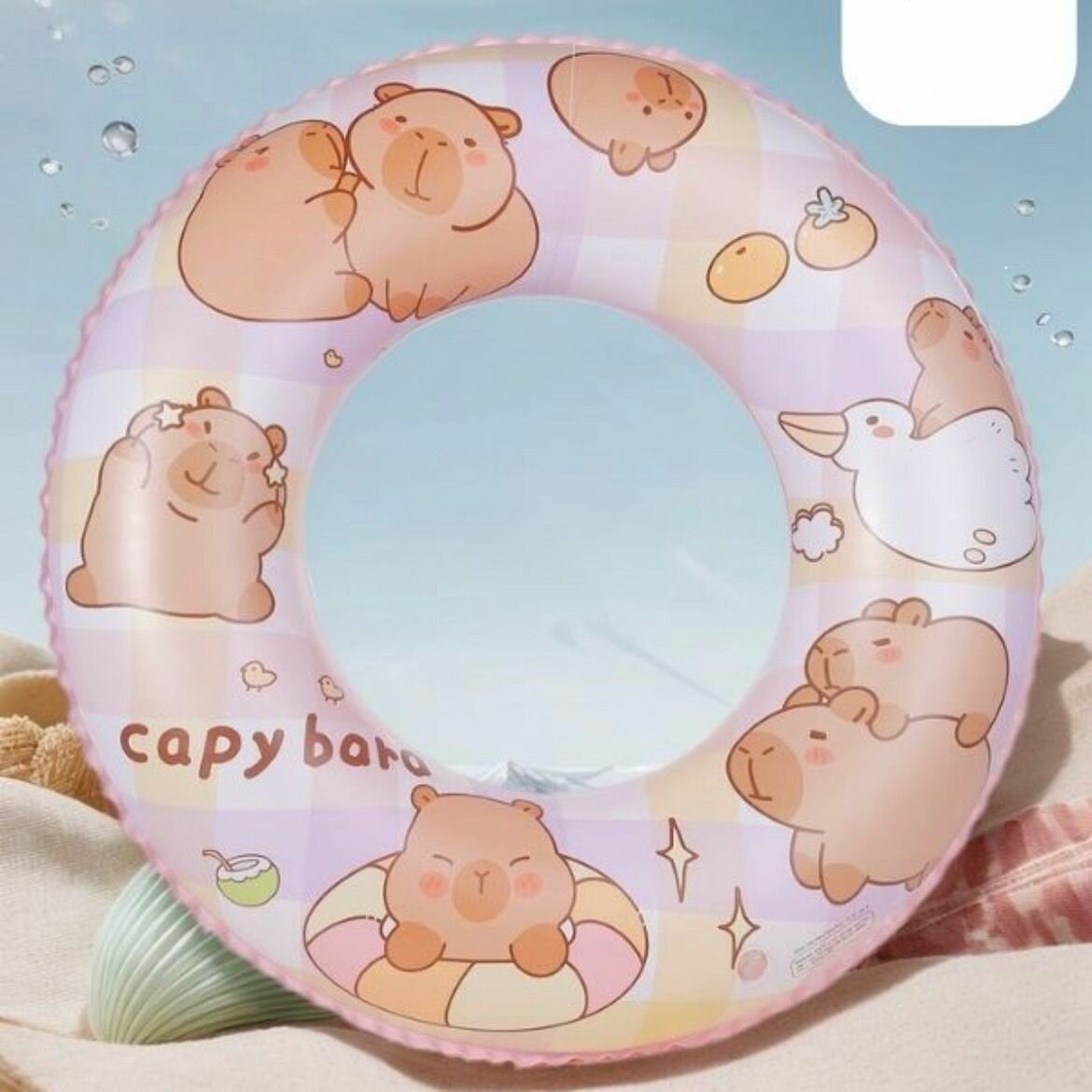 Надувной круг для плавания "Капибара" 70 см, розовый