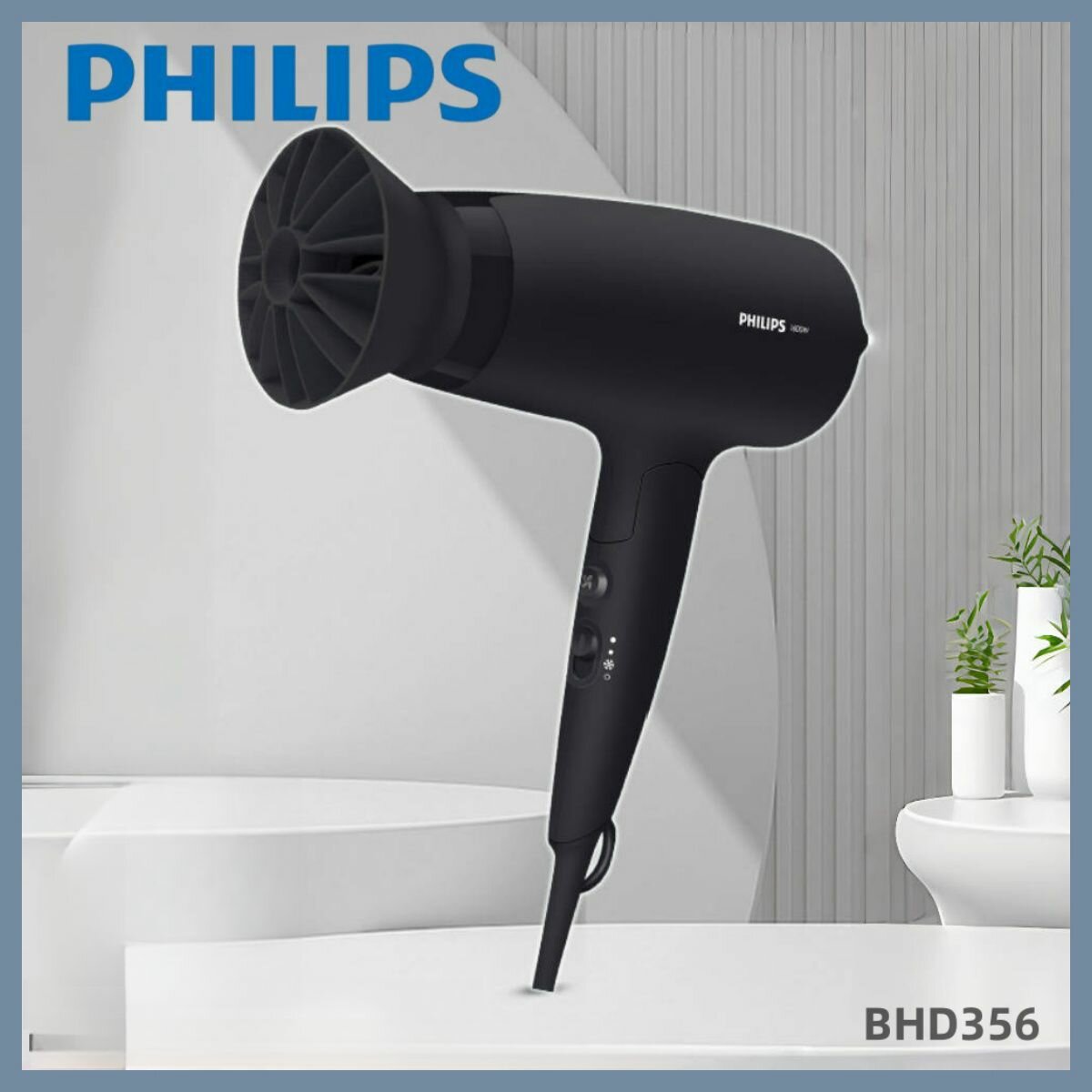 Philips Фен для волос BHD356 2100 Вт, скоростей 2, светло-розовый