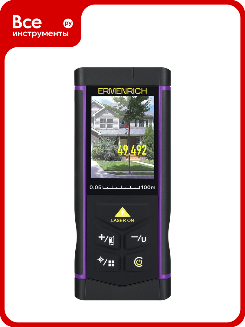 Лазерная рулетка Ermenrich (Эрменрих) LR100, с камерой 84652, однократного замера