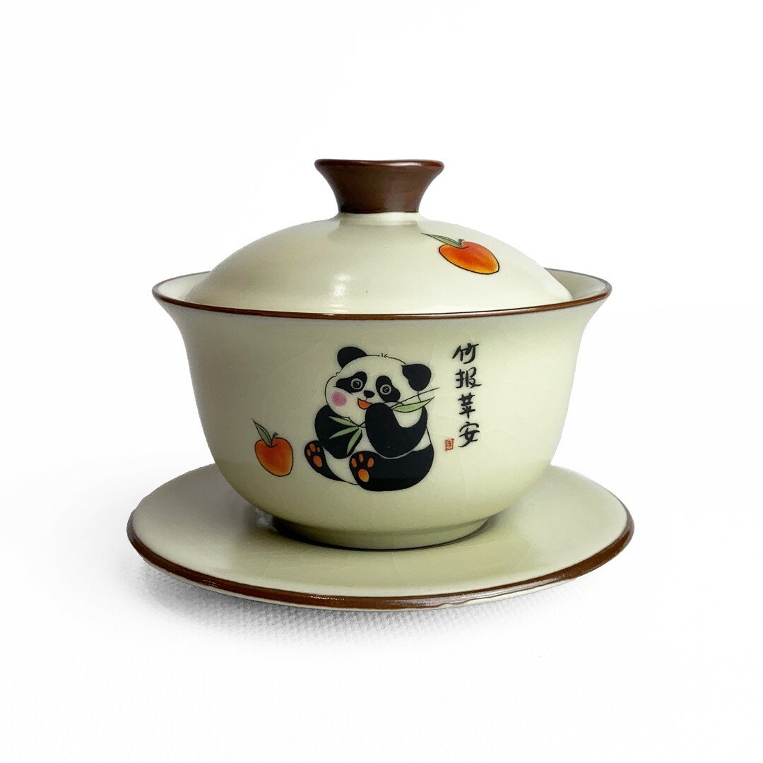 Гайвань - Панда с бамбуковой ветвью, фарфор, 140 мл. (ИТТ-390).