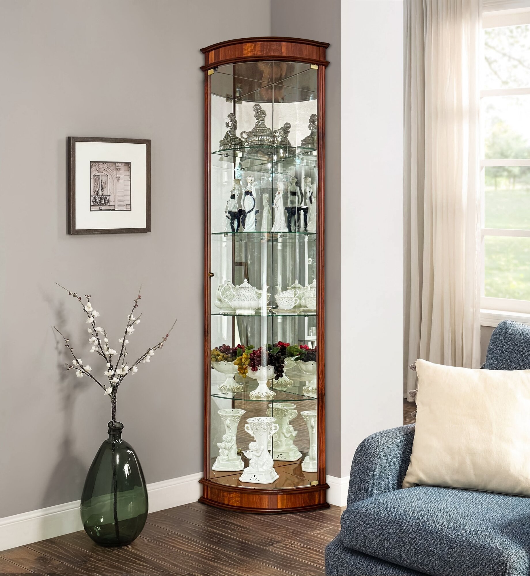 Витрина Dana №728, угловая, МДФ/ДСП, цвет Орех Пекан