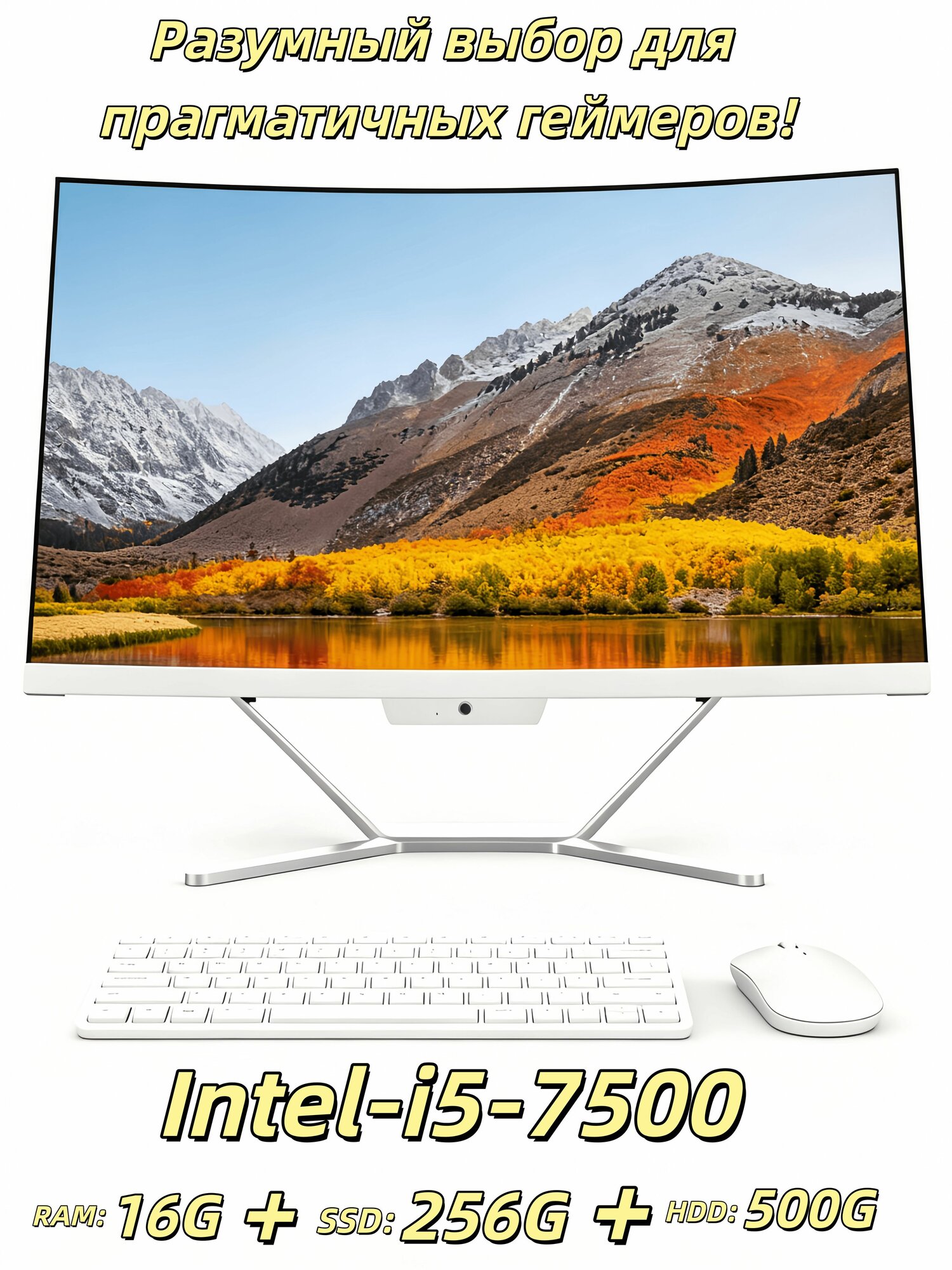 Моноблок 24" Curved (3000R) Full HD Intel Core i5-7500 16 ГБ ОЗУ SSD 256 ГБ + HDD 500 ГБ Windows 11 Pro + ПО Камера, Wi-Fi