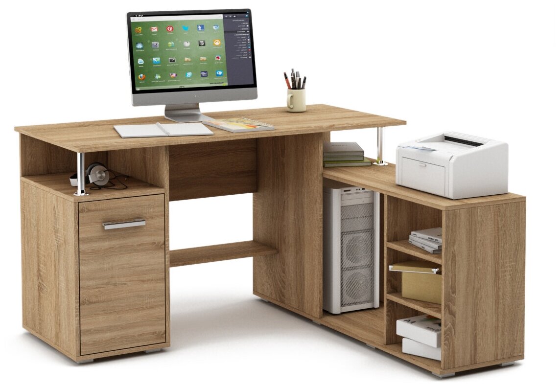 Компьютерный стол Амбер (Реал) 10, угловой, ЛДСП, с полкой для принтера