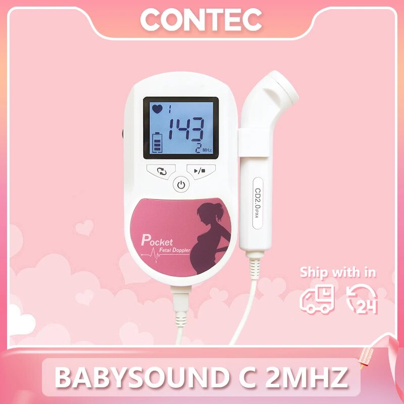 Contec Фетальный допплер сердцебиения плода розовый 2/3/8МГц SoundC Pink 2MHZ