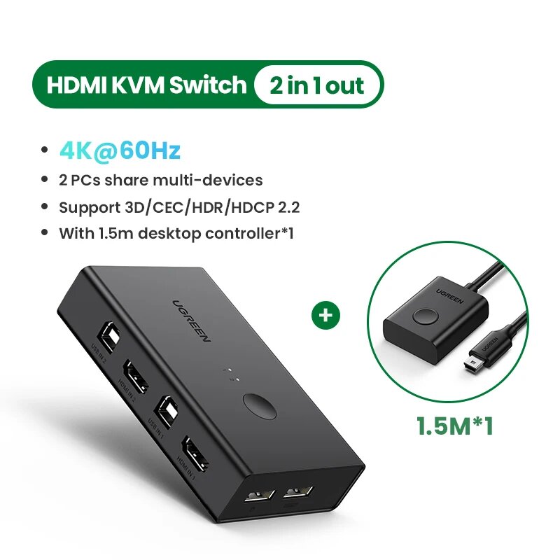 UGREEN Переключатель HDMI KVM 4K 2 в 1