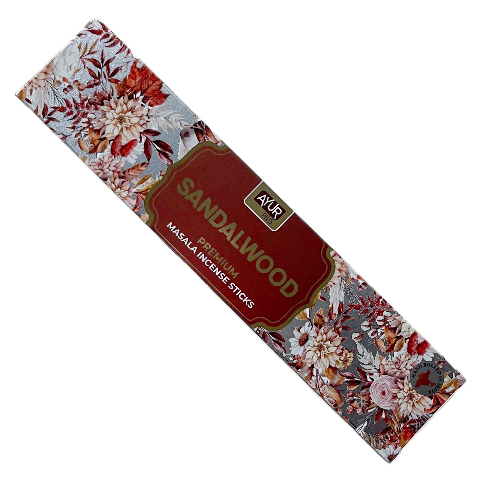 SANDALWOOD Premium Masala Incense Sticks, Ayur Plus (сандаловое дерево, ароматические масала палочки премиум-класса, Аюр Плюс), 18 г.