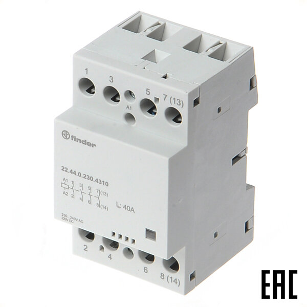 Контактор 22.44.0.230.4310 модульный 230В АС/DC 40А 4з серия 22 Finder