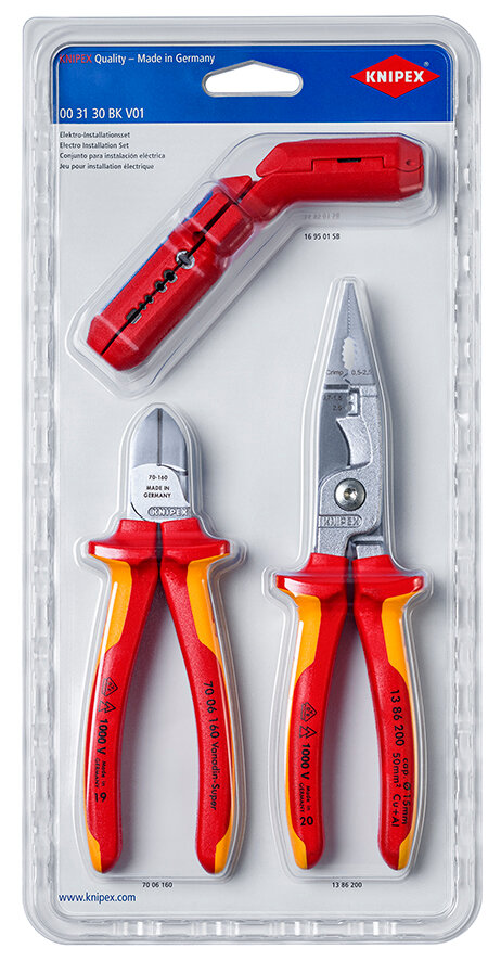 Набор VDE для электромонтажа, 3 пр, KN-1386200/169501SB/7006160 Knipex KN-003130BKV01