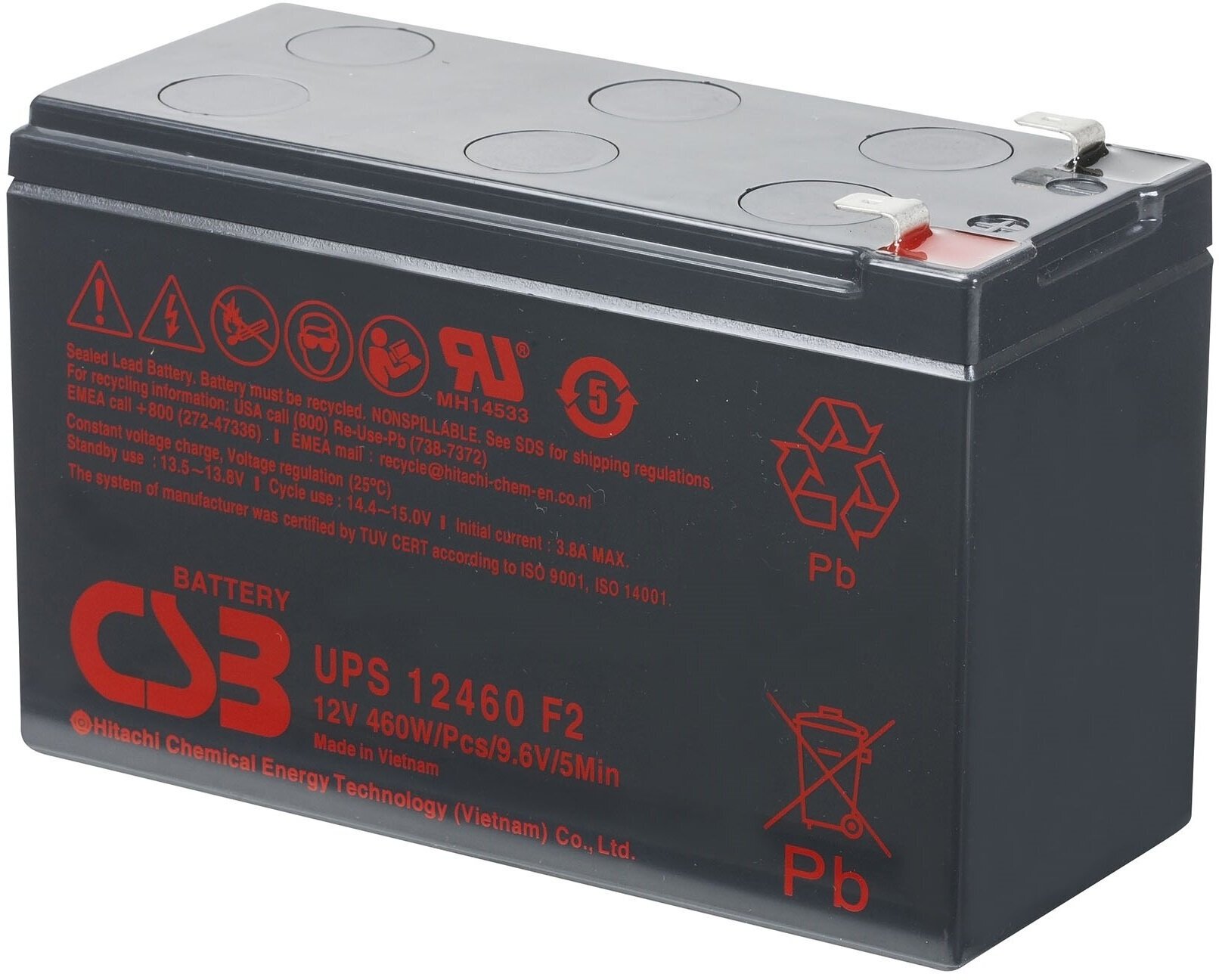 Аккумуляторная батарея CSB UPS 12460 F2, AGM, 12 В, 9 Ач, для ИБП, черный