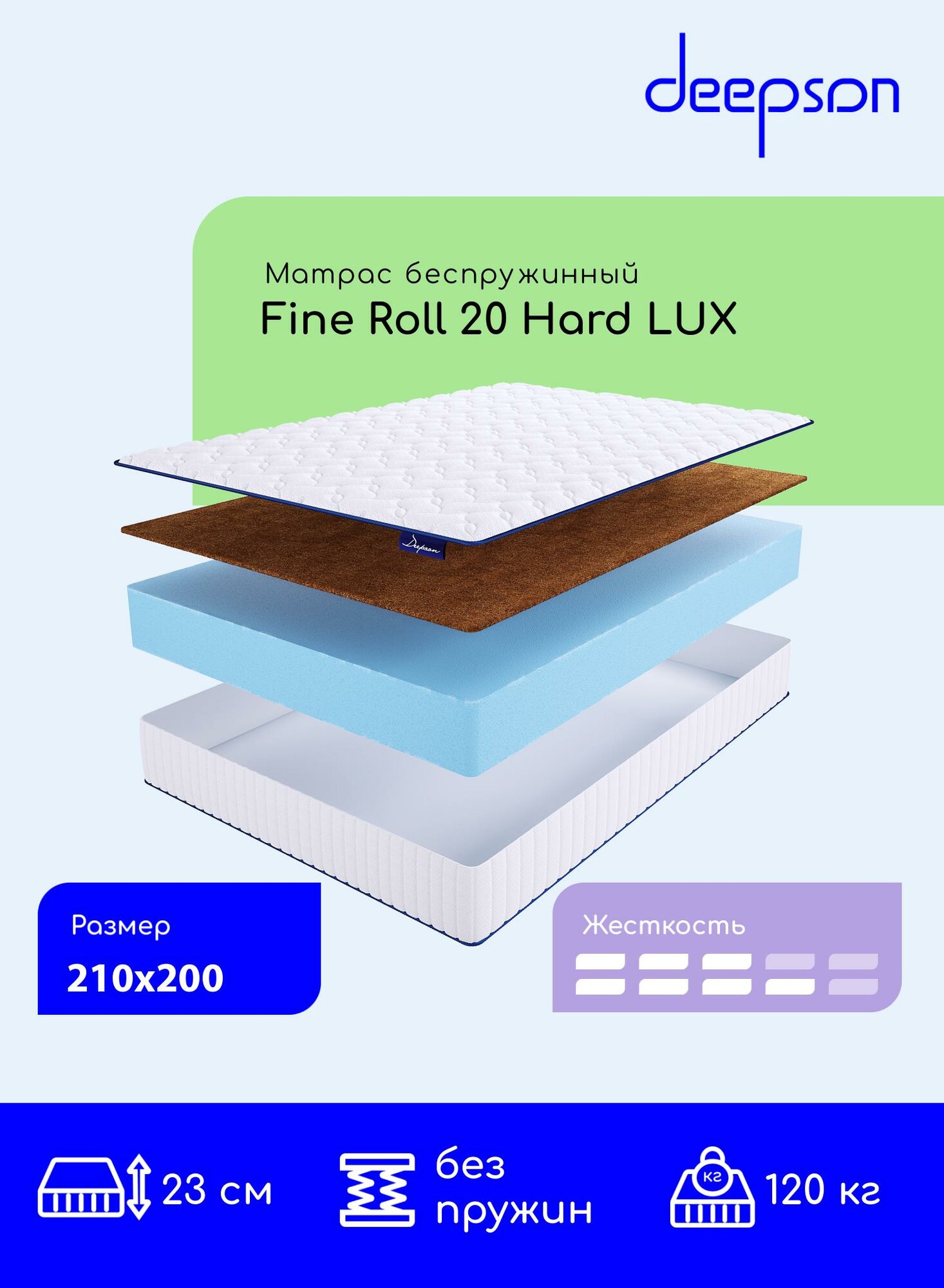 Матрас 210x200 ортопедический буспружинный Fine Roll 20 Hard LUX высота 23 см