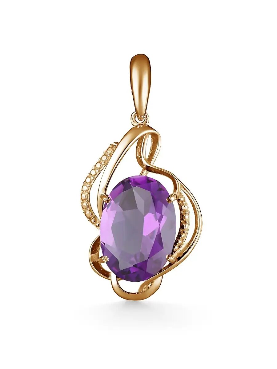 Подвеска, красное золото, 585 проба, аметист, бриллиант