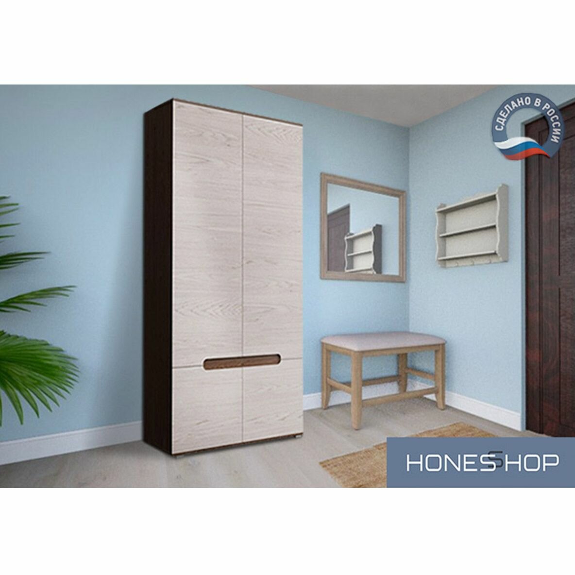 Шкаф распашной для одежды Сильва ЛДСП корпус венге цава, фасад ясень шимо светлый, 117х45.5х217.5