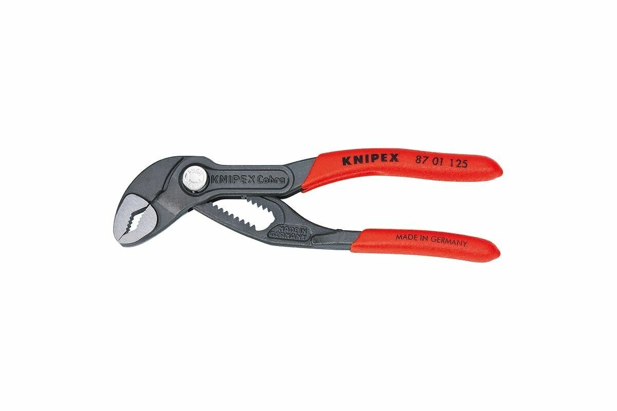 Knipex COBRA Клещи переставные, зев 30 мм, длина 125 мм, фосфатированные, обливные ручки KN-8701125