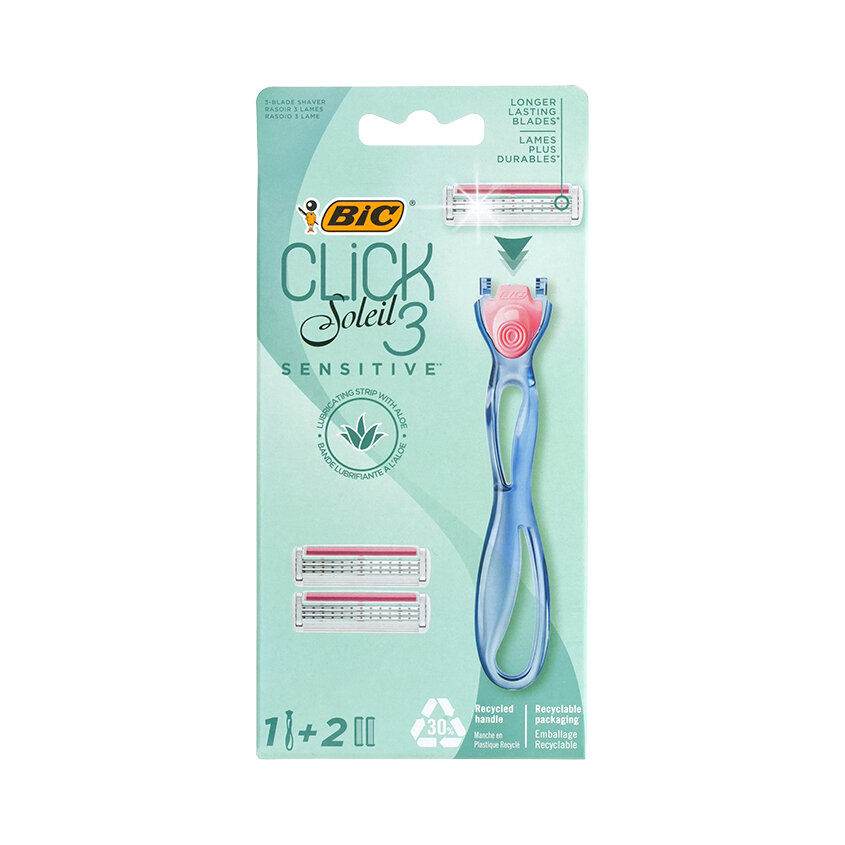Станок для бритья BIC `CLICK 3 SOEIL` SENSETIVE со сменными кассетами 2 шт