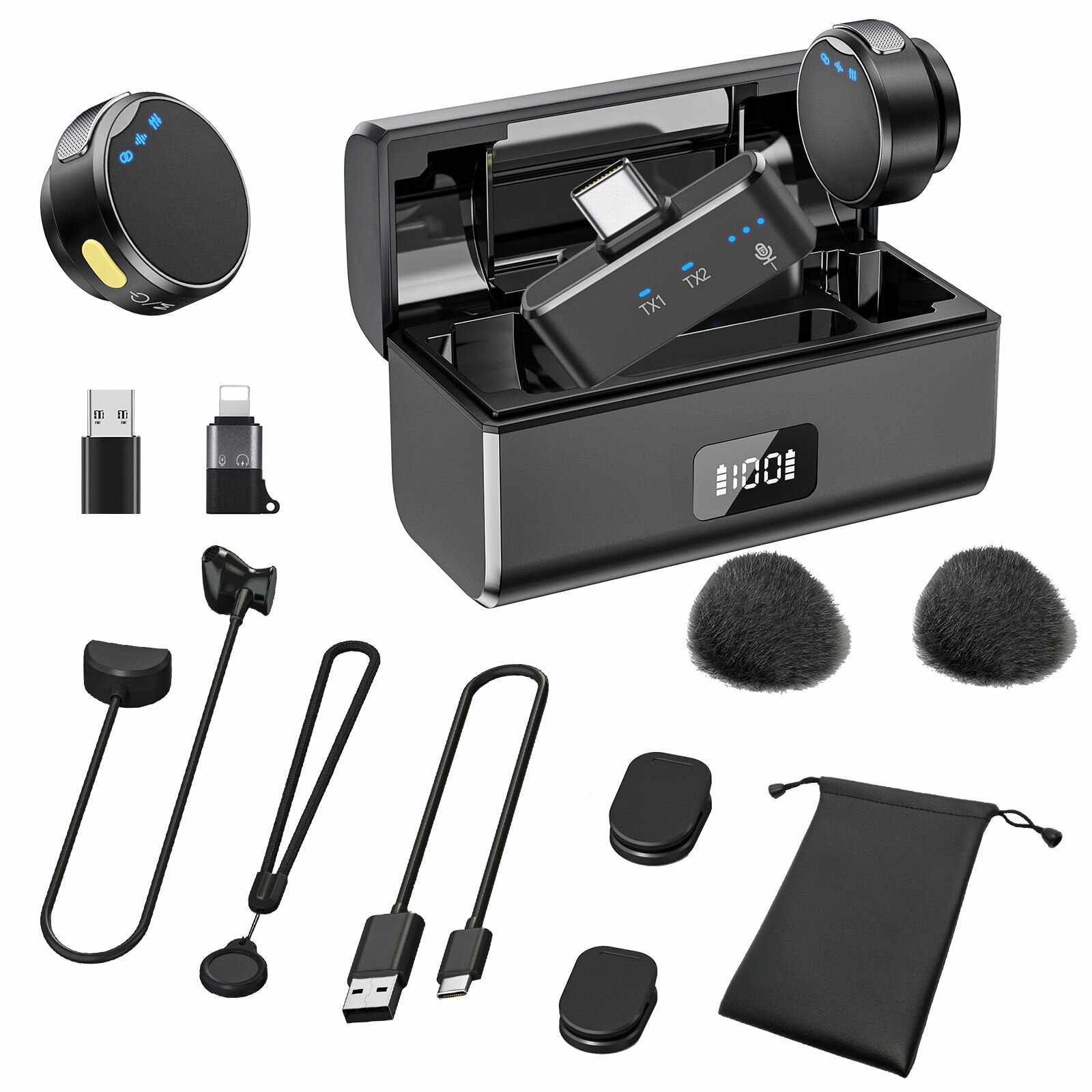 Беспроводной петличный микрофон, зарядное устройство, шумоподавление, магнитный петличный микрофон, для студийной записи, для Android IOS, для прямой трансляции