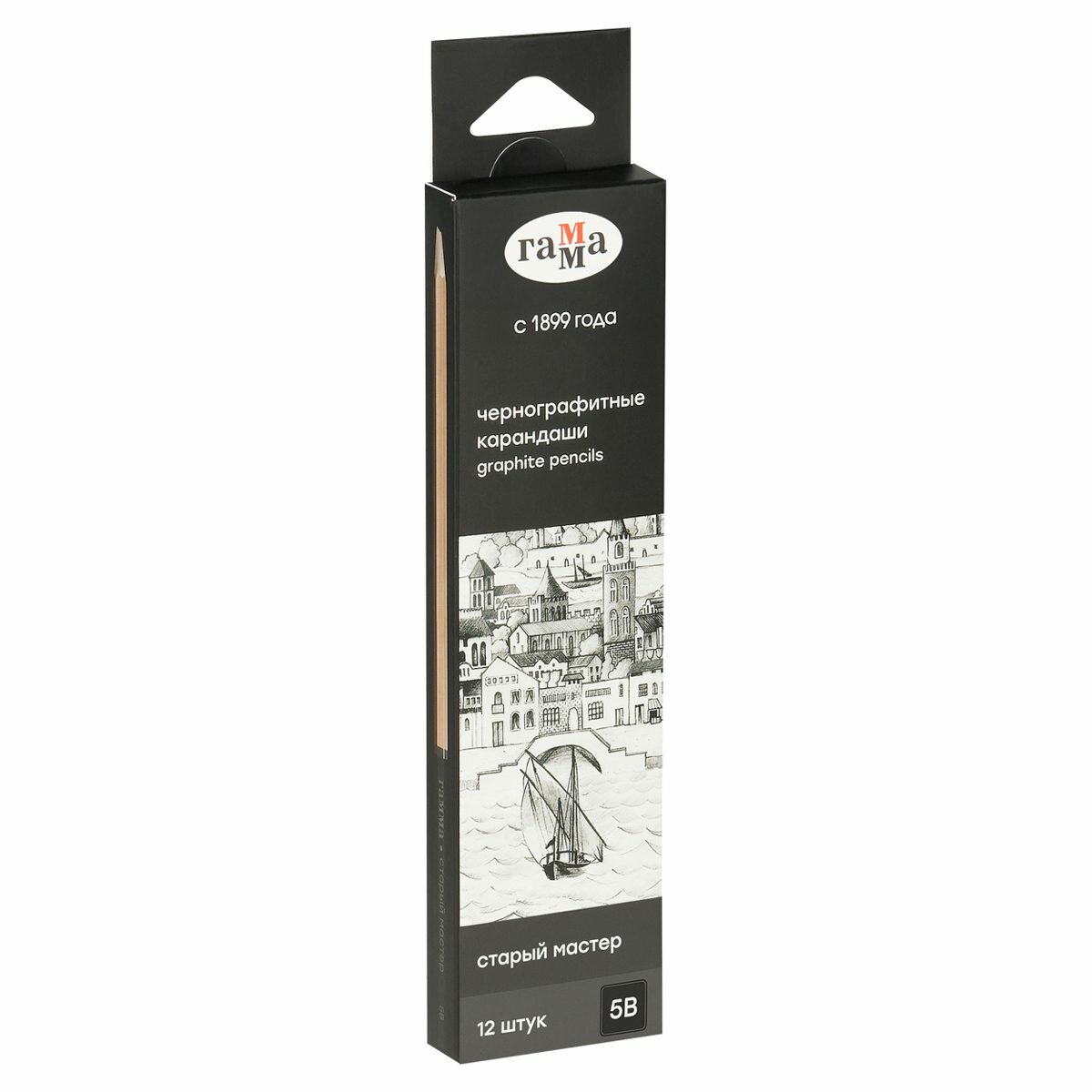 Карандаш чернографитный Гамма "Старый мастер" (5B, заточенный) (170322_5B), 12шт.