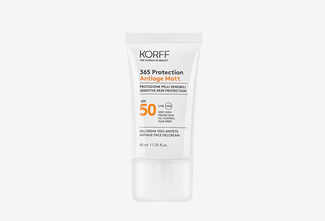 Матирующий солнцезащитный гель-крем для лица SPF50 KORFF 365 Protection Antiage 40 мл
