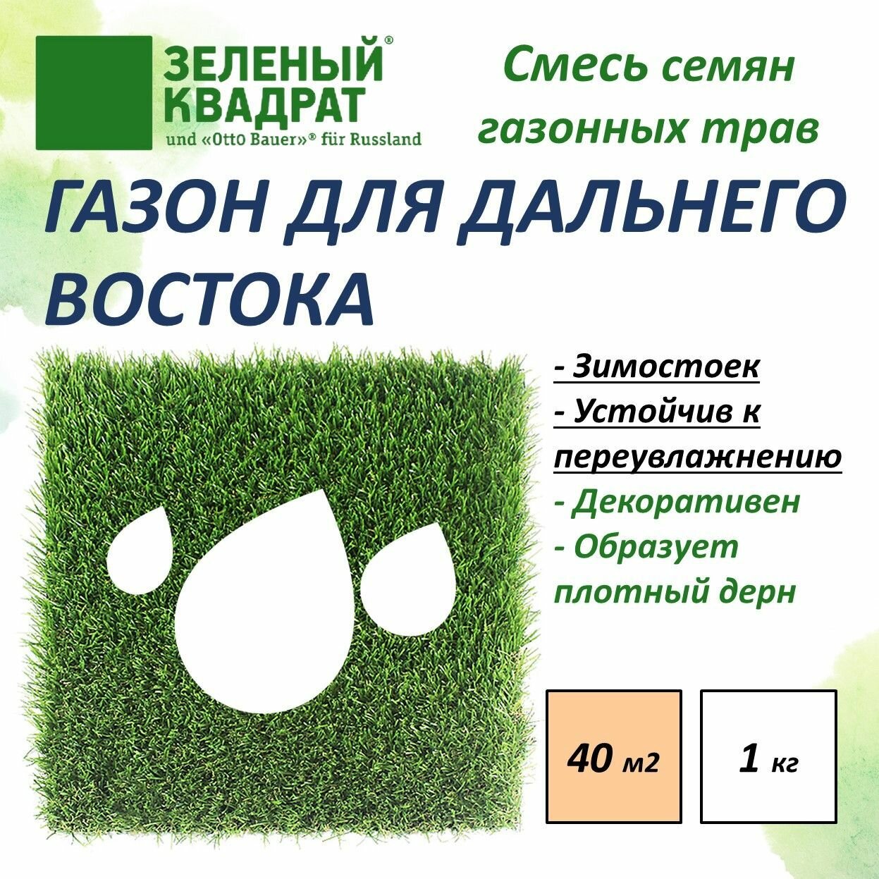 Семена газона Зеленый Квадрат Четыре сезона для северо-западного региона И дальнего востока 1 кг, для неустойчивого климата