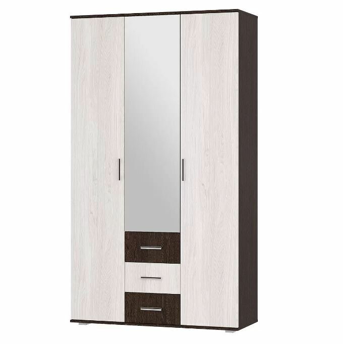 Шкаф для одежды с зеркалом напольный Белла 120,0х212,0х47,0 см, венге/ясень белый
