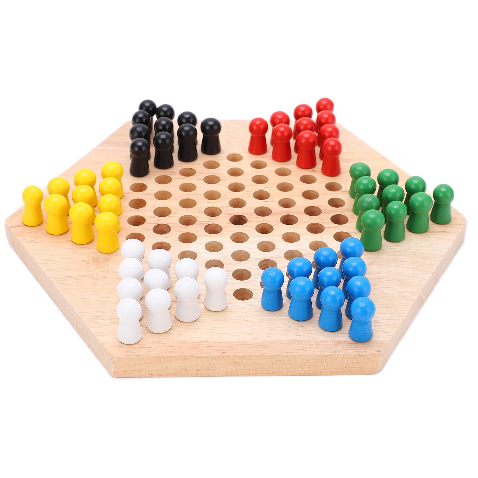 Китайские шашки Деревянные Игровая доска для взрослых детей семьи с шестью цветами, шестою стороной доски, десятью фишками каждого цвета, из робина, для возраста более 36 месяцев, 1 шашковая ёмкость, 60 фишек