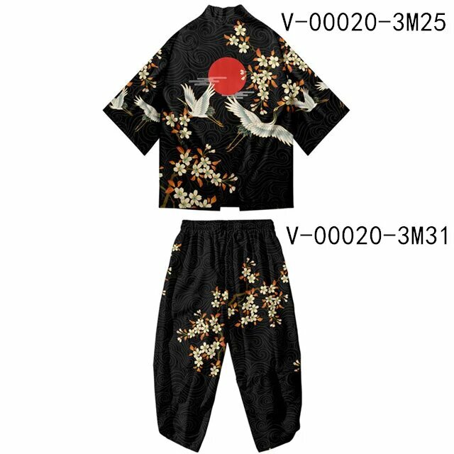 Японский костюм кимоно с принтом дракона, черный, XL, ck-582