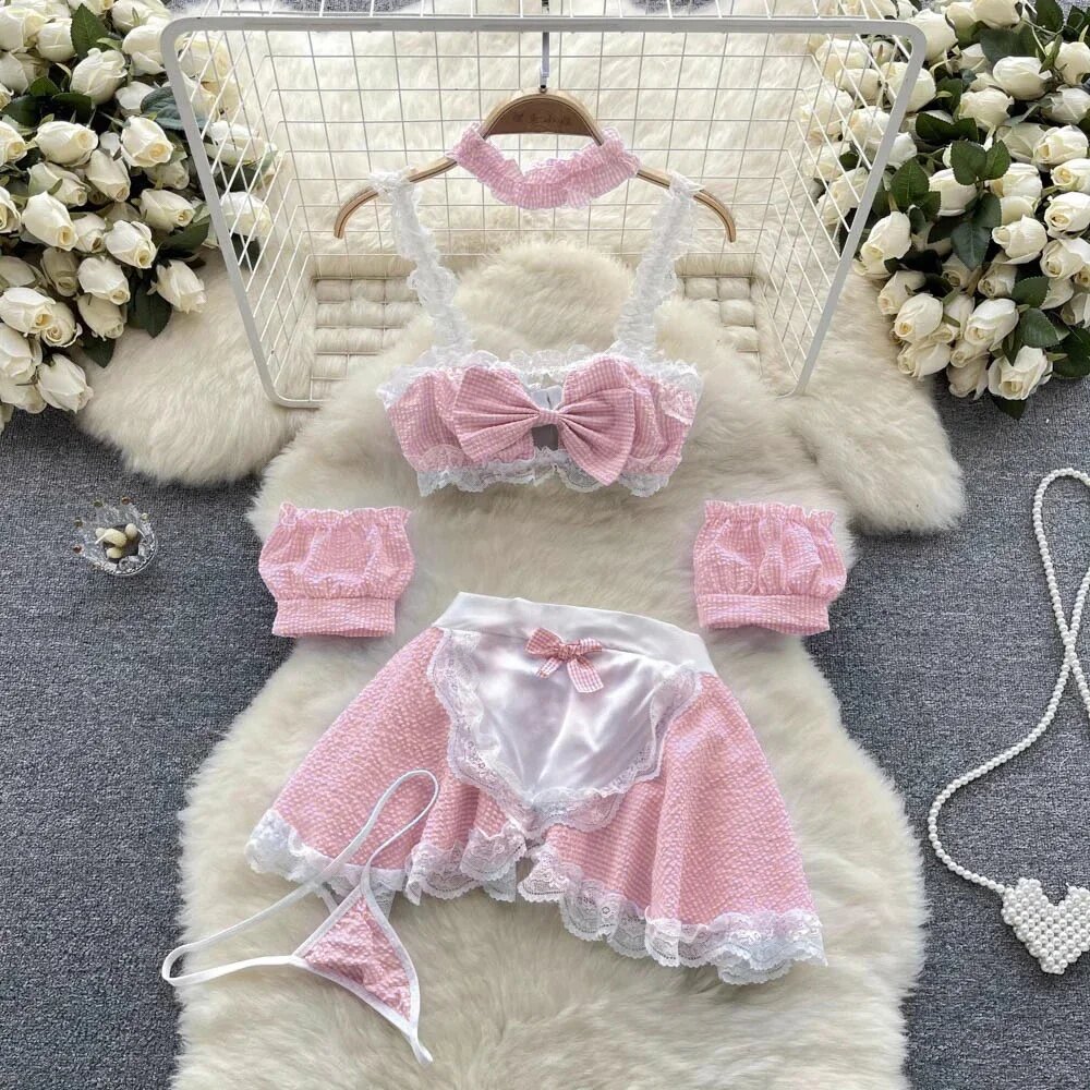 Розовый костюм с бантиками, размер S, QD138-Pink