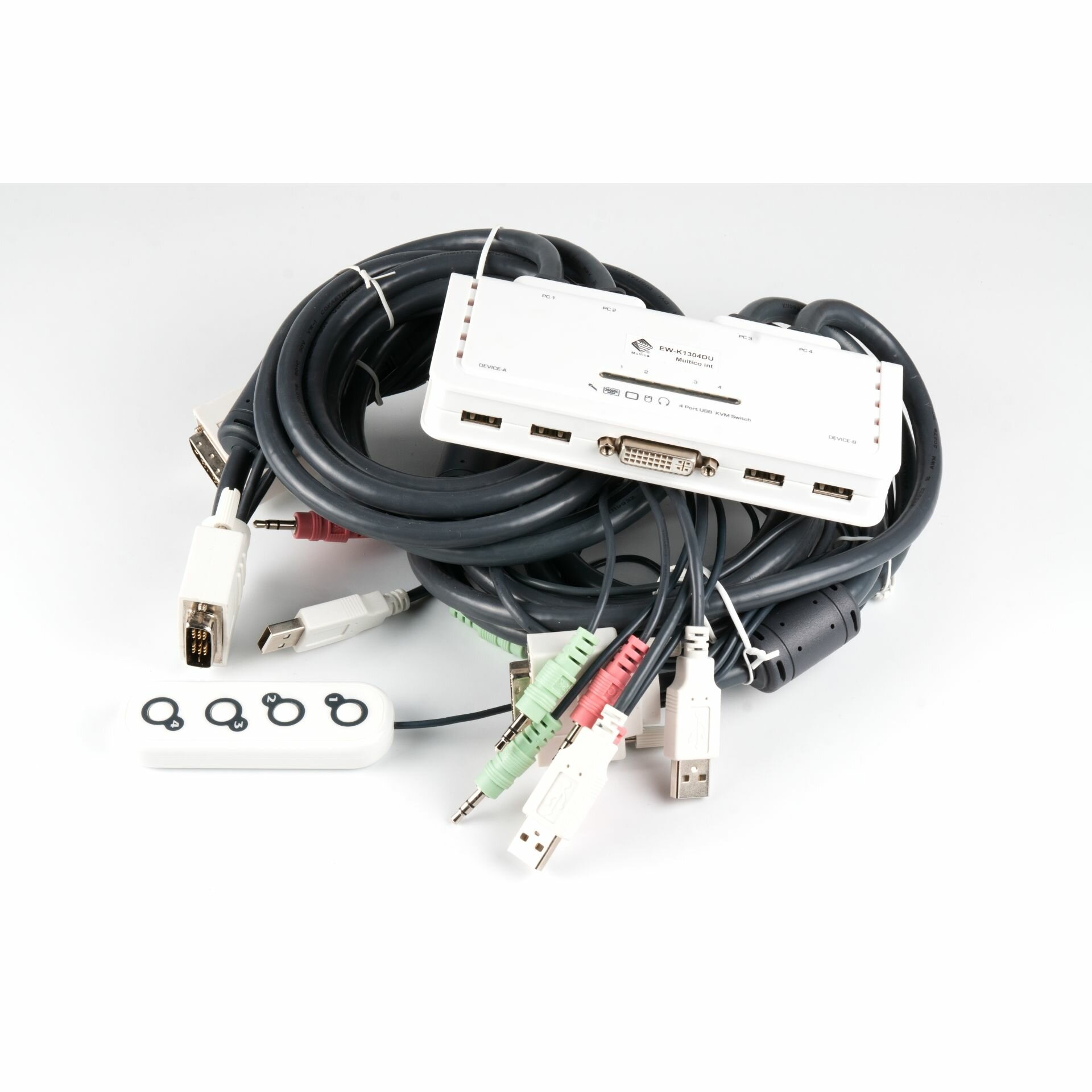 MultiCo EW-K1304DU KVM-переключатель 4 компьютера к 1 набору: монитор DVI, клавиатура, "мышь", колонки, микрофон и USB