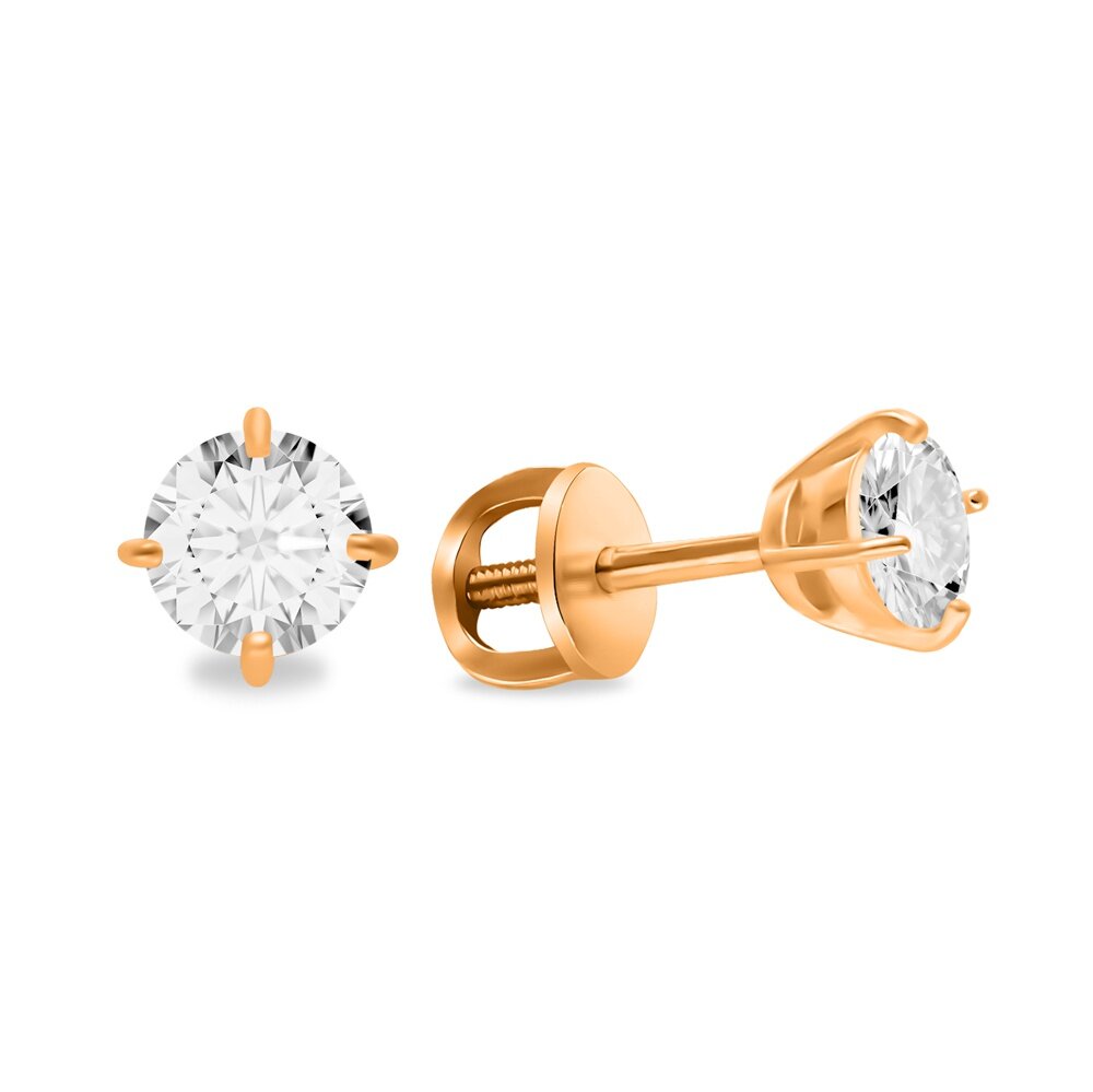 Серьги пусеты, серебро, 925 проба, золочение, фианит