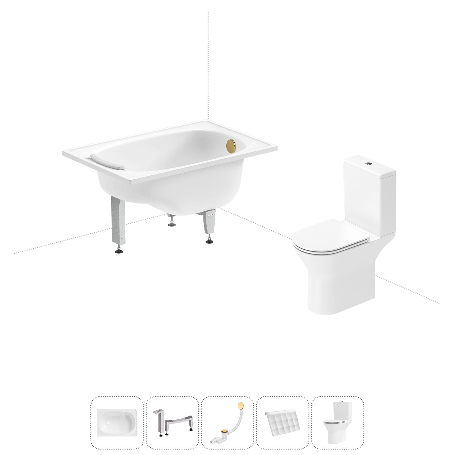 Стальная ванна 105х70 Sanitana BLB Europa Mini 20220552R в наборе 5 в 1: металлическая ванна 105 х 70 см с сиденьем, ножки, слив-перелив, подголовник, унитаз