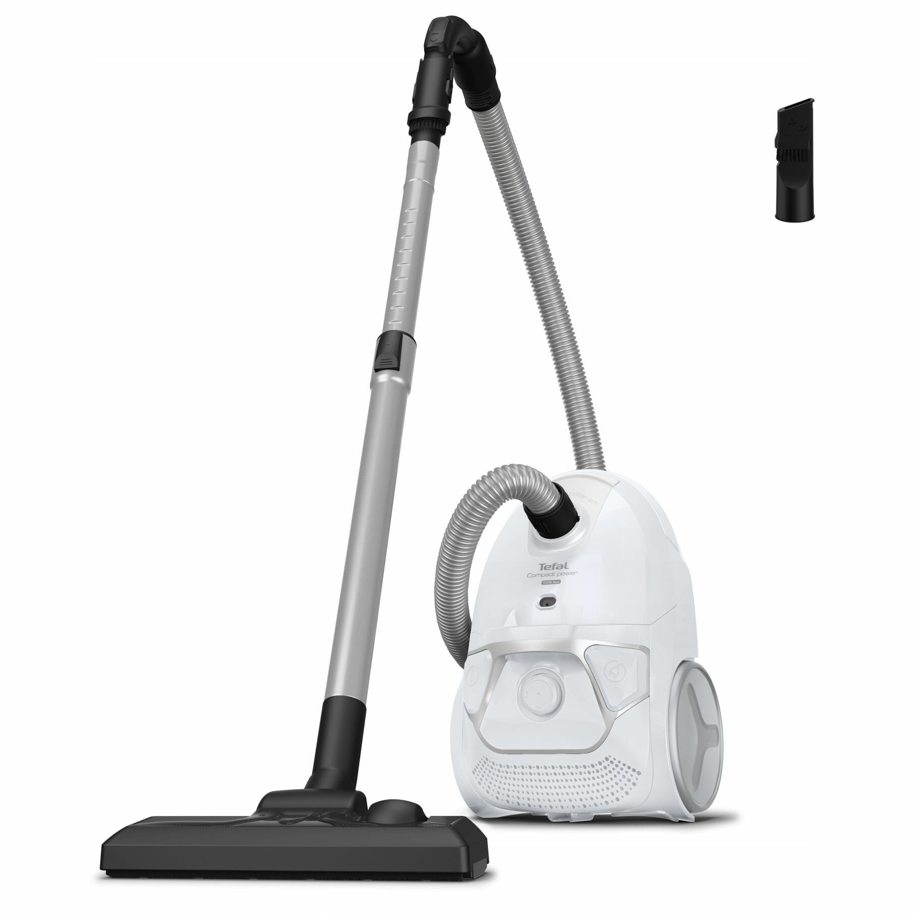 Традиционный пылесос Tefal с мешком для сбора пыли Compact Power TW3927 750 Вт, мощный, белый