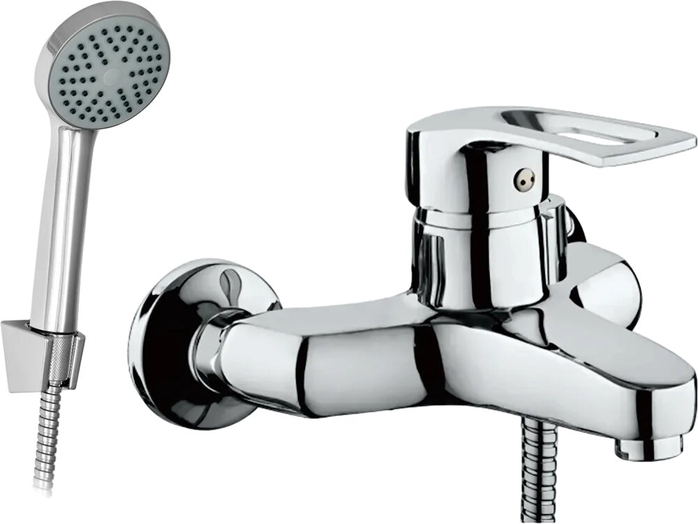 Смеситель для ванны с душем D-lin 422-6 D130422-6 с душевым гарнитуром, настенный, однорычажный, хром, глянцевый, с керамическим картриджем