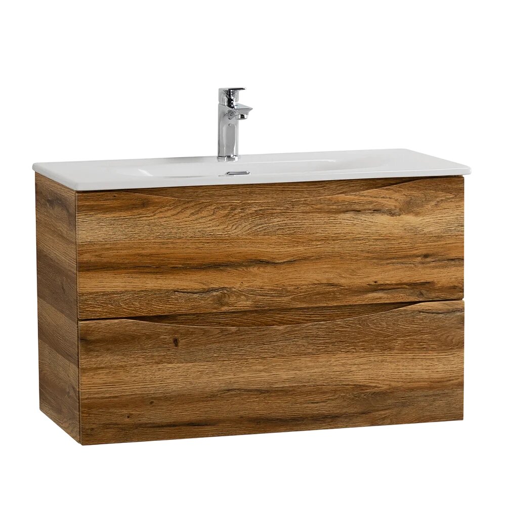 Тумба с раковиной BelBagno Marino-cer-mini 80 подвесная, 81 см, светлое дерево, матовая, из МДФ, с ящиками, раковина для ванной фаянсовая, прямоугольная, встроенный слив-перелив