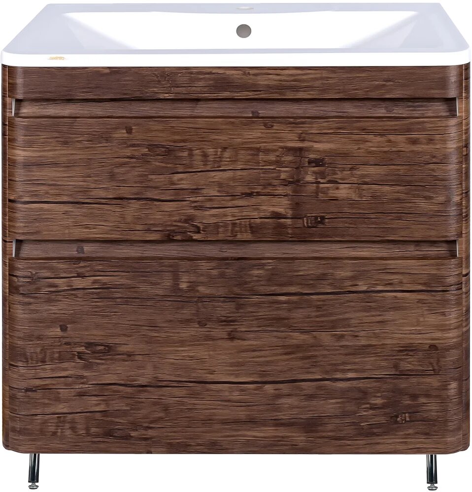 Тумба под раковину без столешницы Style Line Атлантика 90 напольная, темное дерево, матовая, из МДФ, тумба для ванной, с ящиками, с доводчиками, лофт