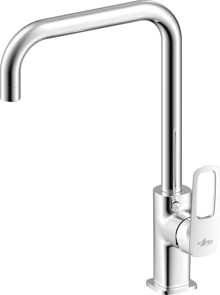 Смеситель для кухни Rossinka RS46 -23 с поворотным изливом, хром, глянцевый, однорычажный, латунный, с керамическим картриджем