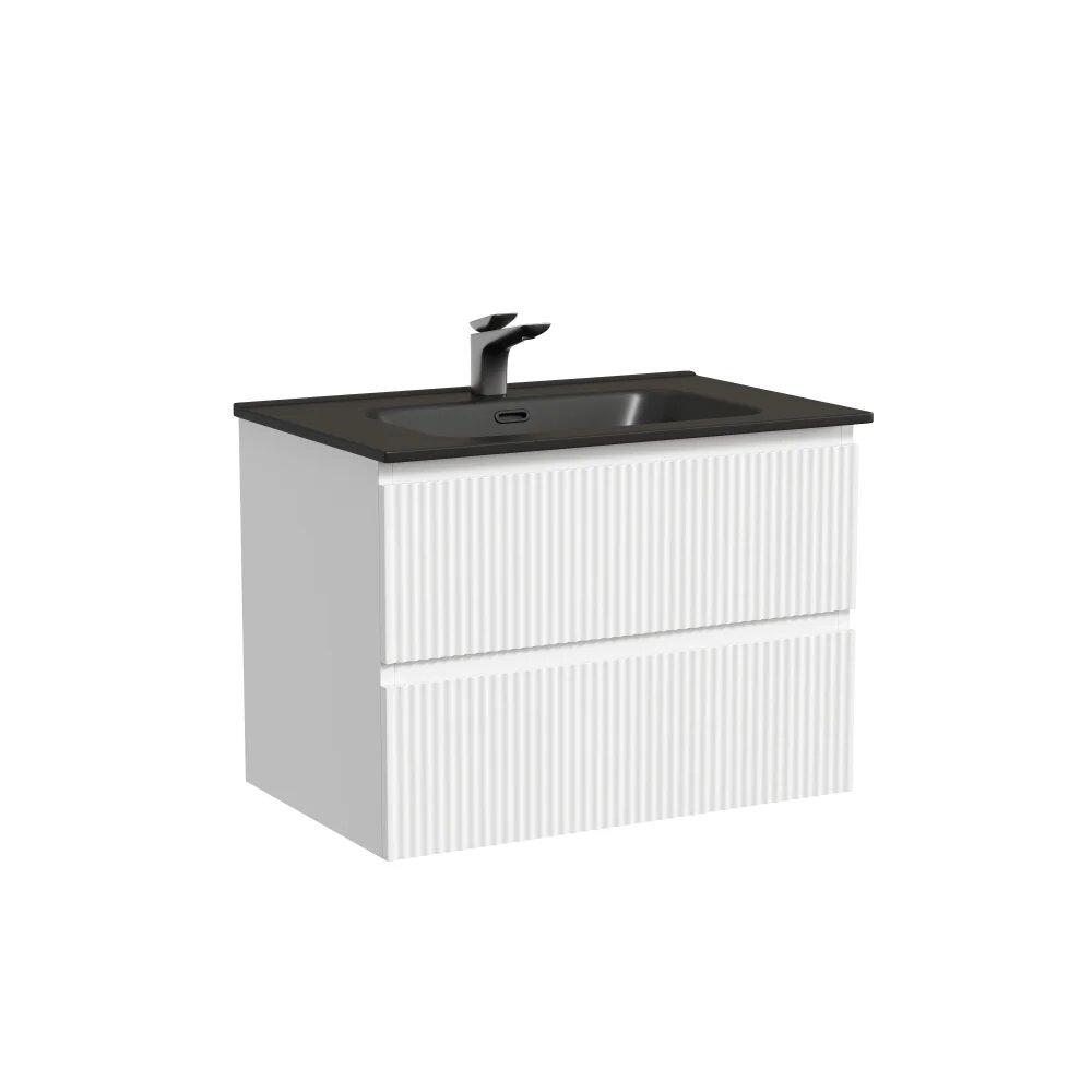 Тумба с раковиной Sancos Snob R 70 подвесная, 71 см, белая, из МДФ, с ящиками, раковина для ванной, фарфоровая, прямоугольная, встроенный слив-перелив