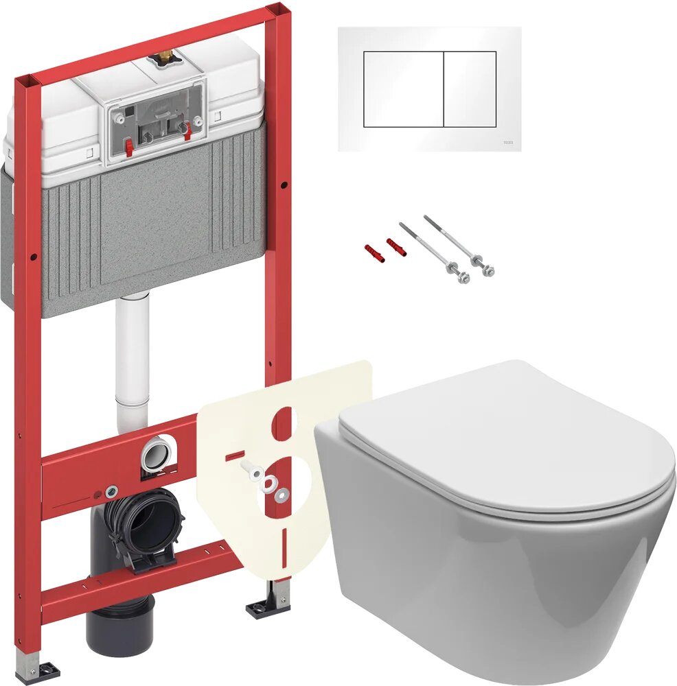 Комплект 2 в 1 Унитаз подвесной Aquanet Logan Tornado 340298 / Инсталляция с кнопкой TECE Base 9400413 цвет белый