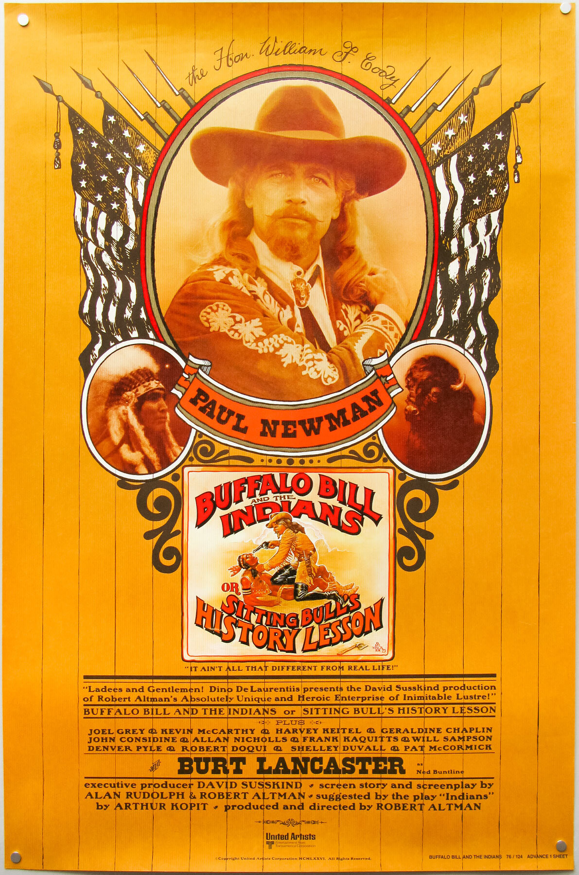 Плакат, постер Буффало Билл и индейцы, или Урок истории от Сидящего Быка 1976 на бумаге, размер 21х30см